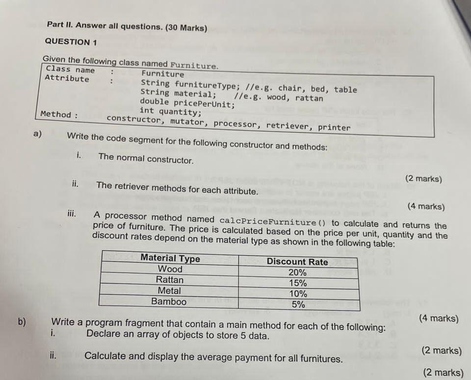 Solved Part II. Answer all questions. (30 Marks) QUESTION 1 | Chegg.com