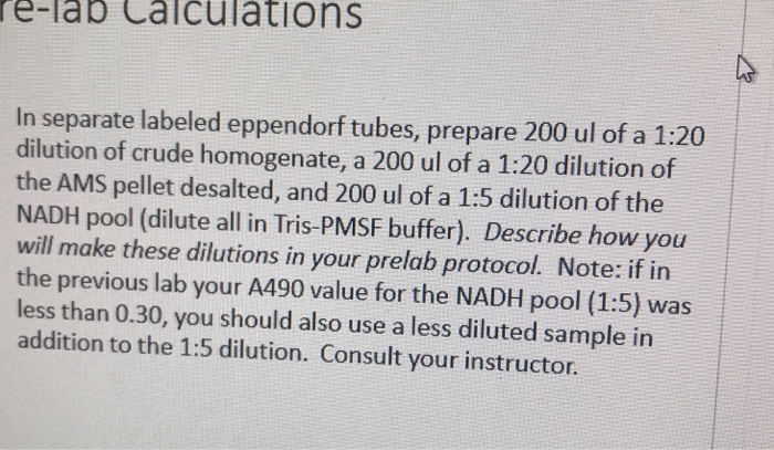 Solved e-lab Calculations In separate labeled eppendorf | Chegg.com