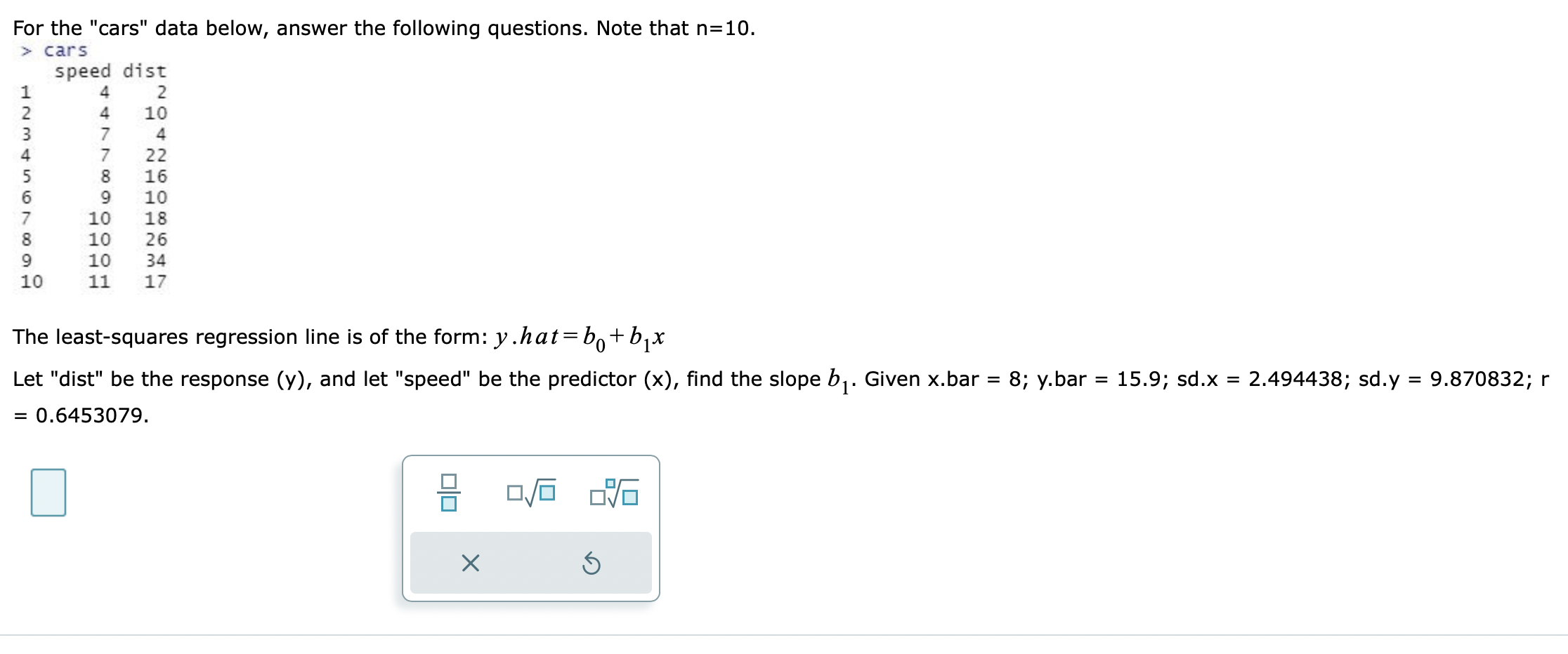Solved Find the intercept b0. Part 3 of 3 If the speed is 6, | Chegg.com