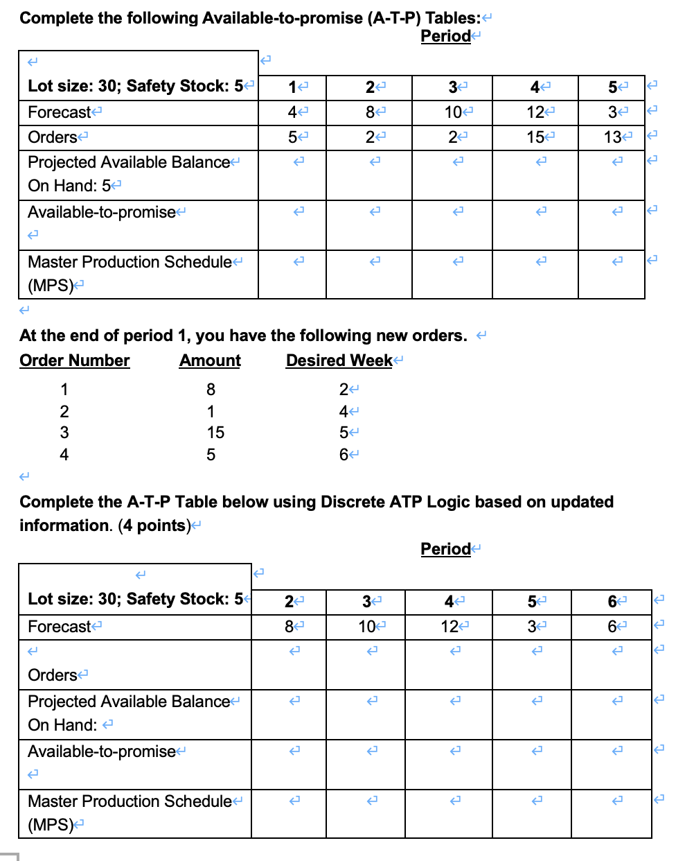 Solved Complete the following Available-to-promise (A-T-P) | Chegg.com