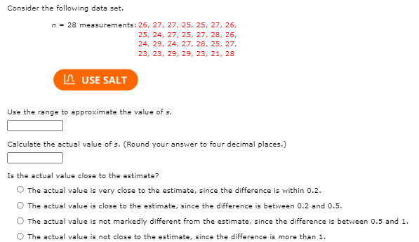Solved Consider the following data set. n = 28 measurements: | Chegg.com