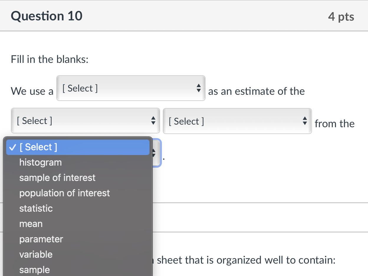 Solved Fill in the blanks: We use a as an estimate of the | Chegg.com
