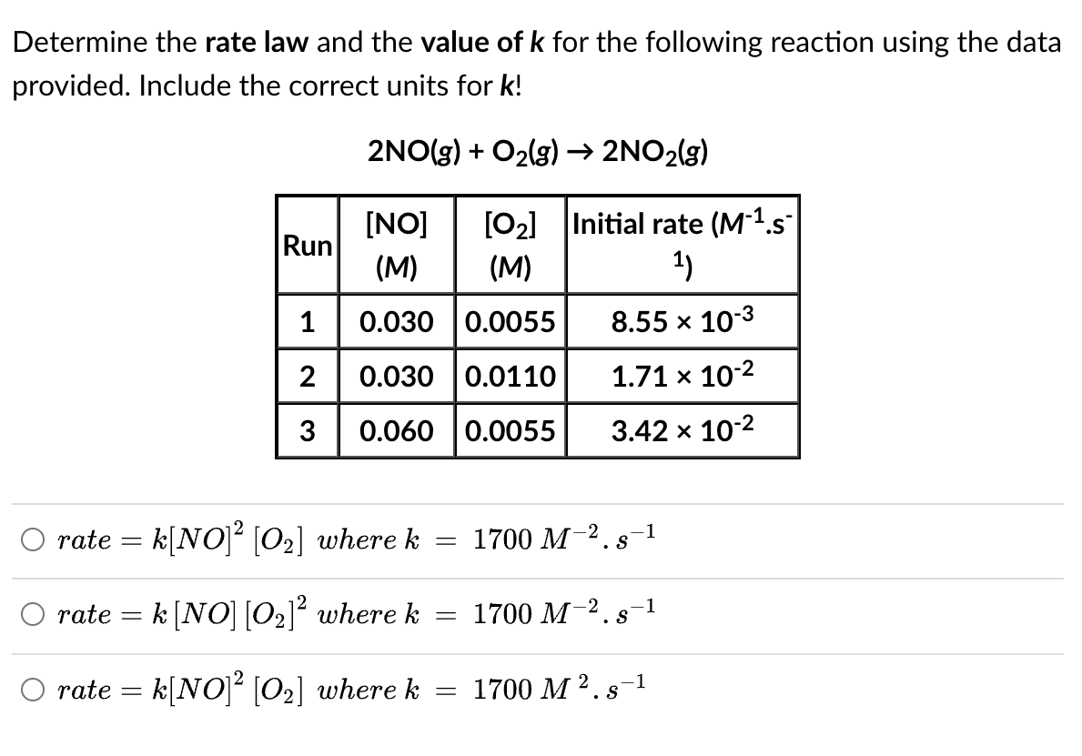 Solved Determine the rate law and the value of k for the | Chegg.com