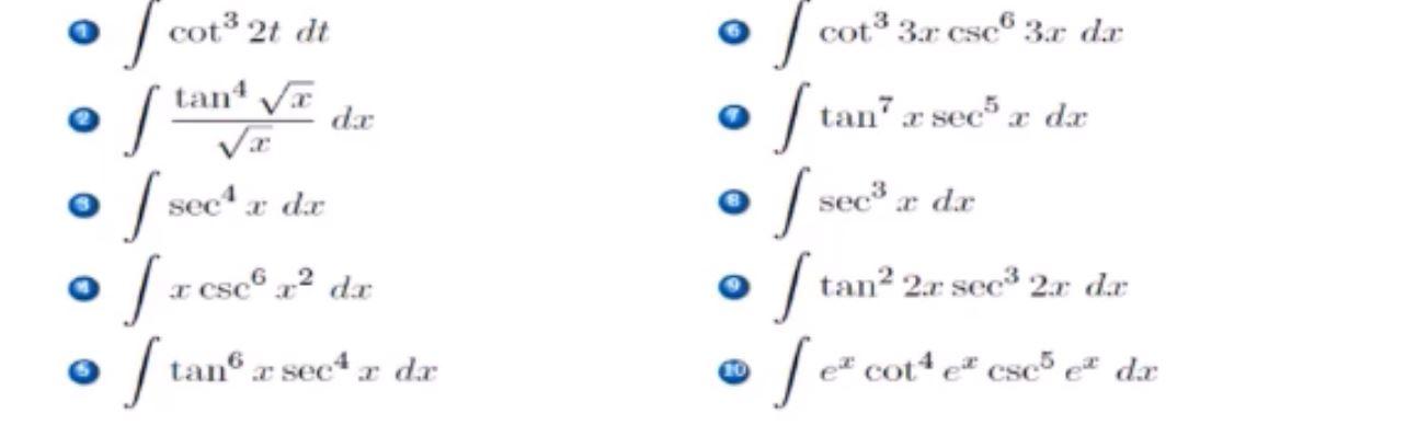 Solved o I cot cot3 2t dt cot3 3.r cse6 3. dr tan" sta dc | Chegg.com