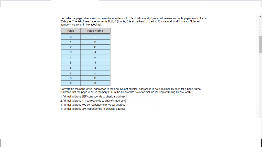 Consider the page table shown in below for a system | Chegg.com