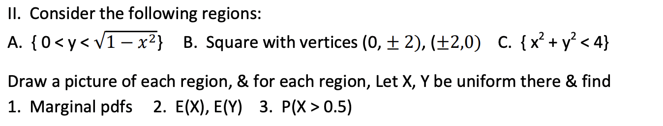 Solved II. Consider the following regions: A. {0 | Chegg.com