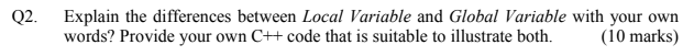 Solved Q2. Explain the differences between Local Variable | Chegg.com