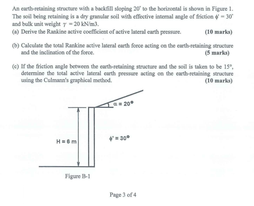 Solved An earth-retaining structure with a backfill sloping | Chegg.com