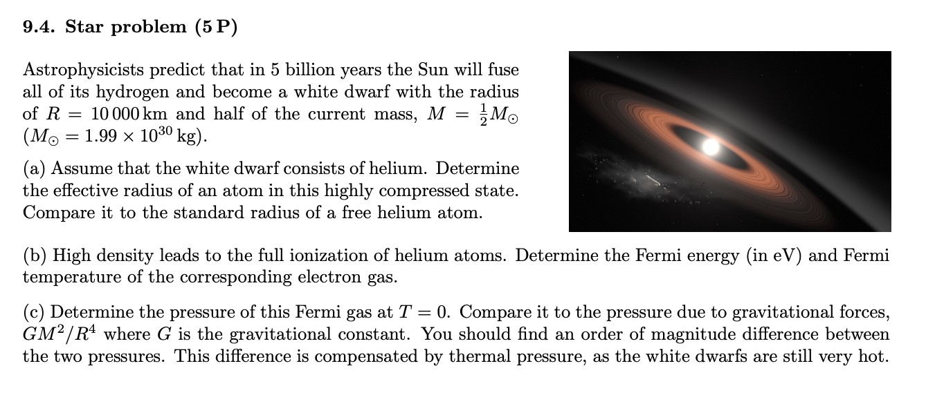 Solved 9.4. ﻿Star problem (5 ﻿P)Astrophysicists predict that | Chegg.com