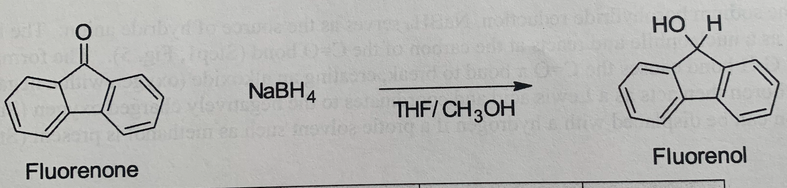 Solved O HO H NaBH4 THF/ CH3OH Fluorenol Fluorenone 83 80 | Chegg.com