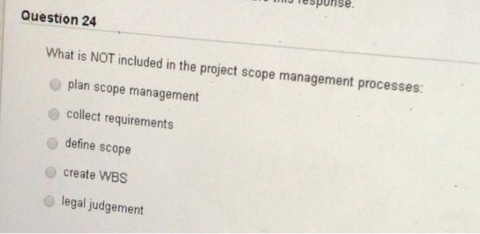 Solved Question 24 What is NOT included in the project scope | Chegg.com