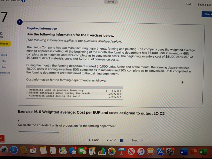 Solved Saved Help Save & Exit 7 Check ! Required information | Chegg.com