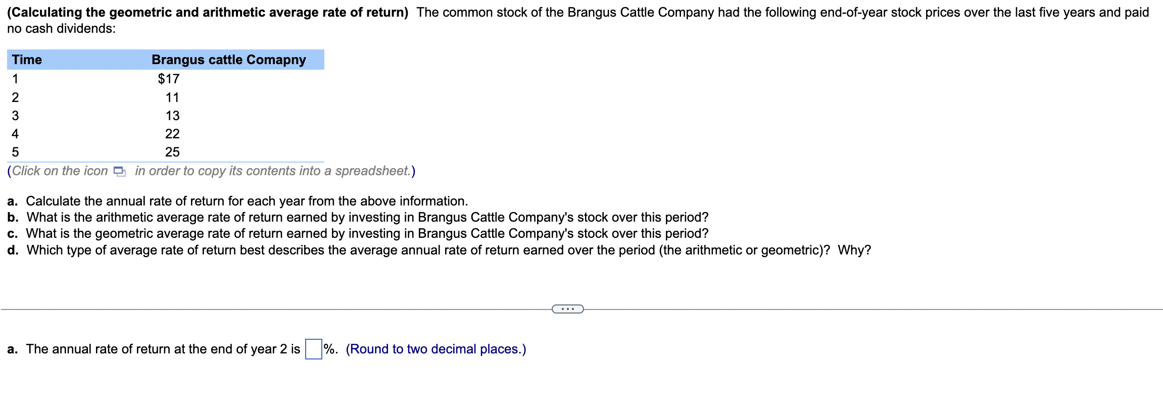 Solved a. Calculate the annual rate of return for each year | Chegg.com