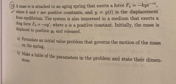 Solved 13 A mass m is attached to an aging spring that | Chegg.com