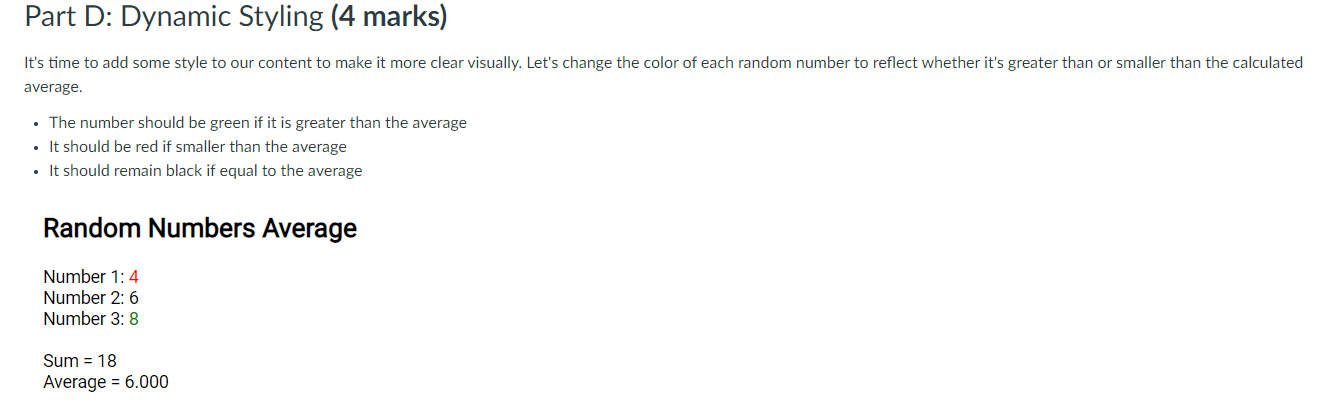 Solved Part D: Dynamic Styling (4 marks) It's time to add | Chegg.com
