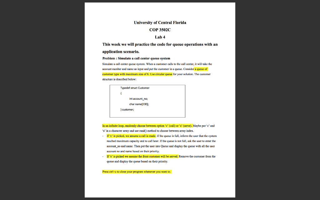 University of Central Florida COP 3502C Lab 4 This | Chegg.com