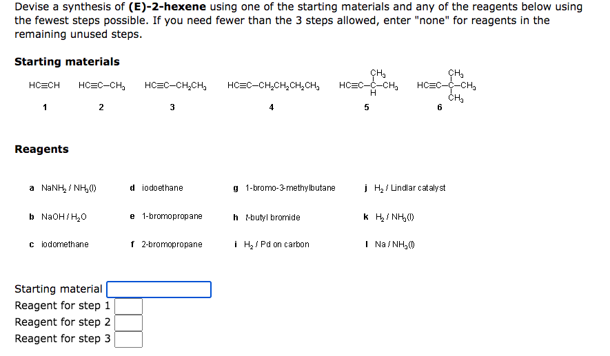 Solved Devise a synthesis of (E)-2-hexene using one of the | Chegg.com