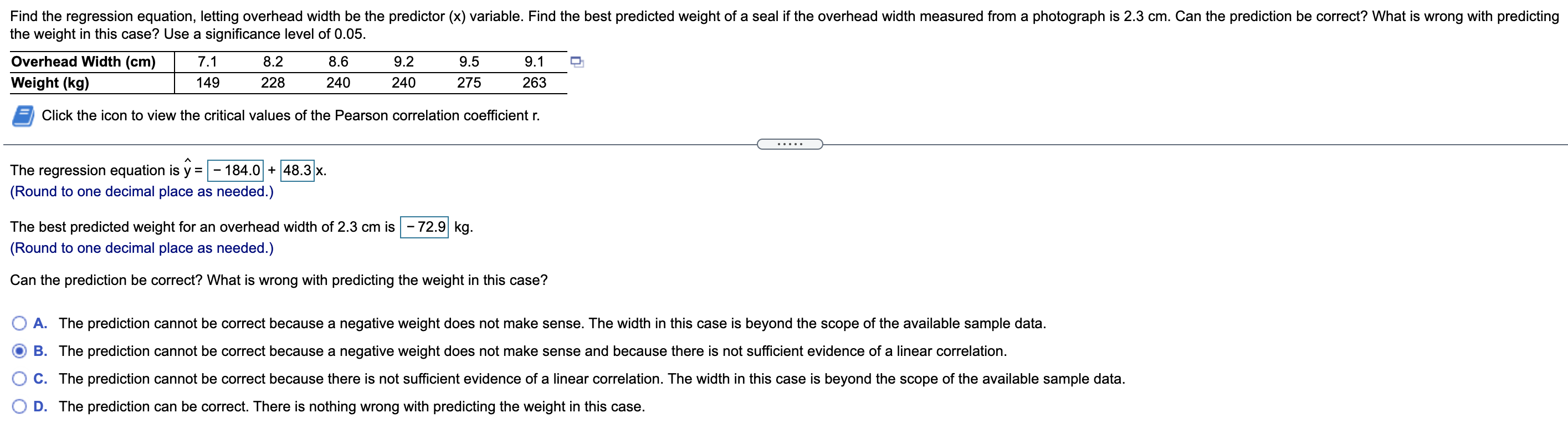 Solved Find the regression equation, letting overhead width | Chegg.com