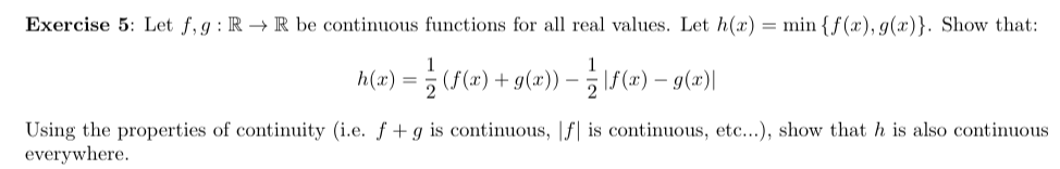 Solved Exercise 5: Let f,g:R→R be continuous functions for | Chegg.com