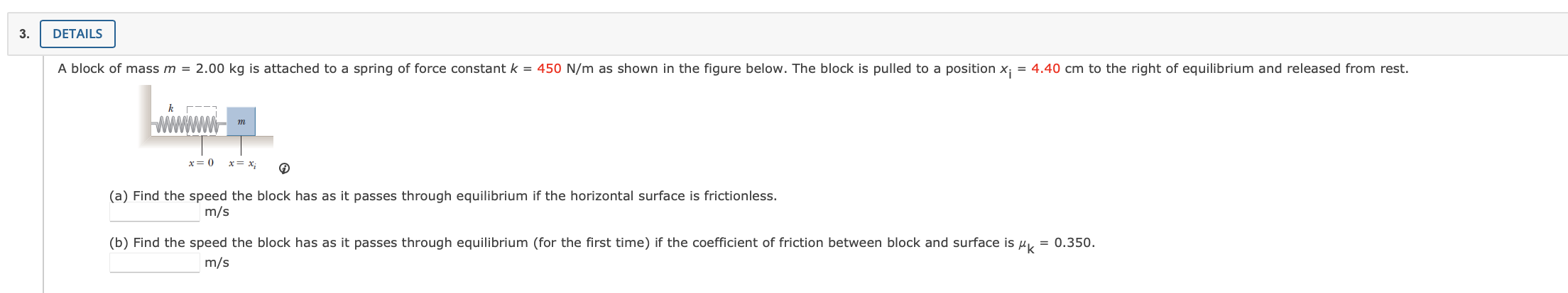 Solved (a) Find the speed the block has as it passes through | Chegg.com
