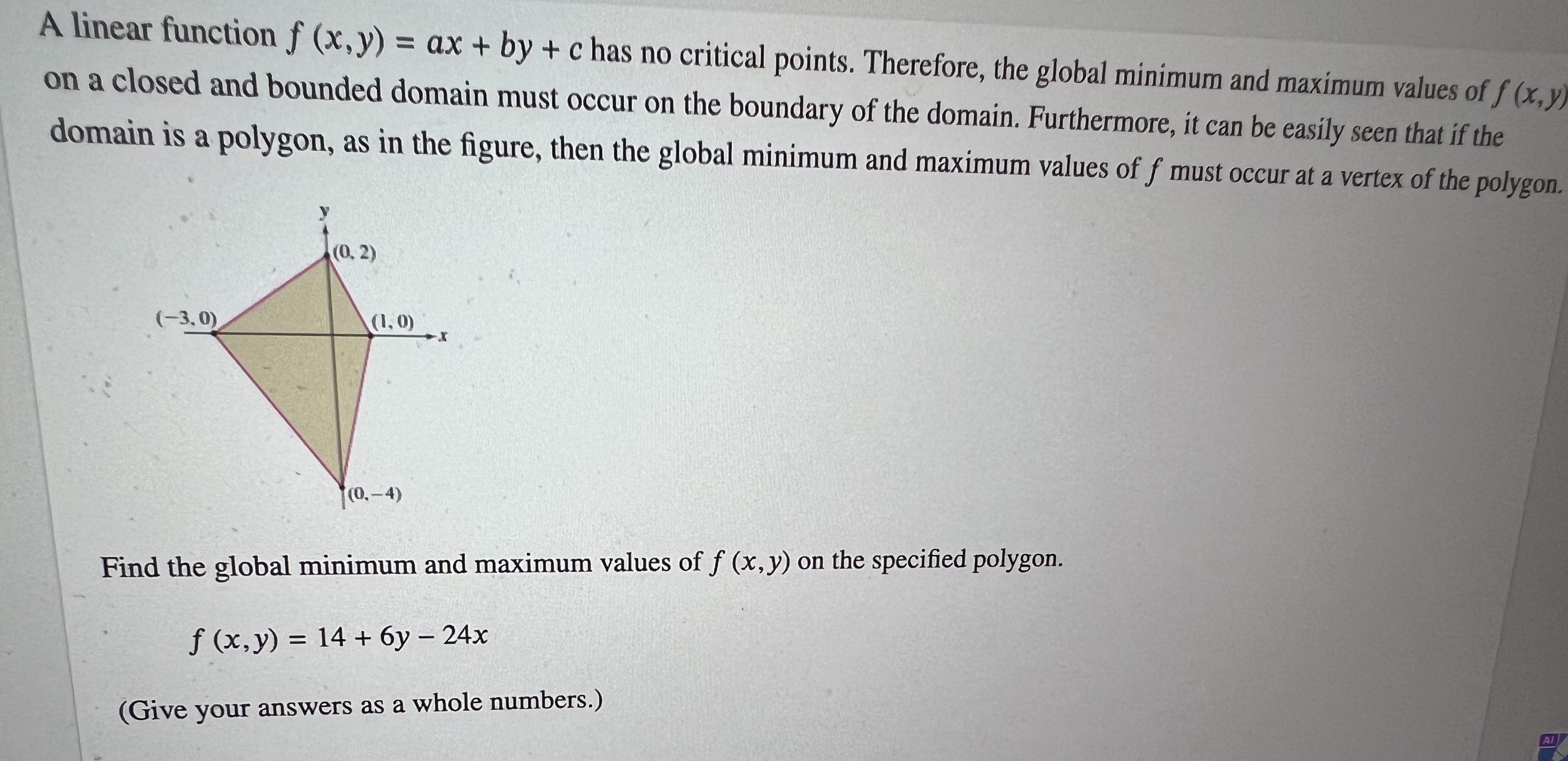 Solved A linear function f(x,y)=ax+by+c has no critical | Chegg.com