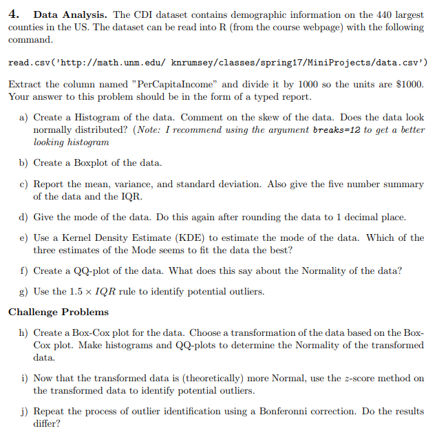 4. Data Analysis. The CDI dataset contains | Chegg.com