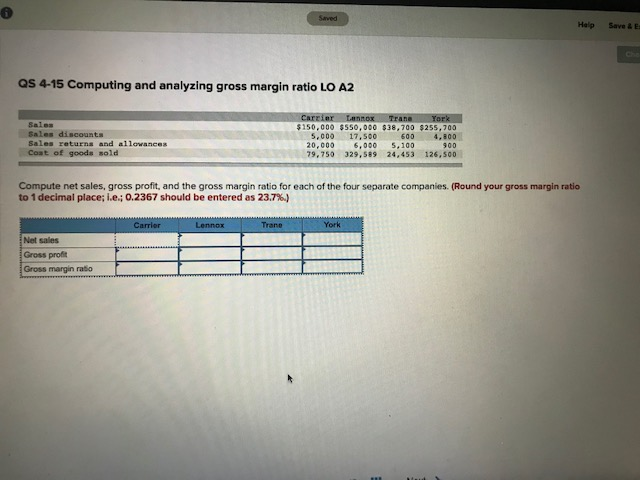 Solved Saved Help Save & E QS 4-15 Computing and analyzing | Chegg.com