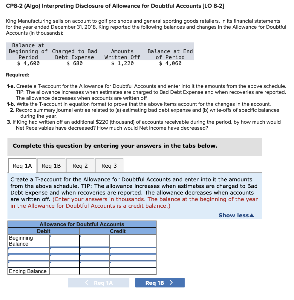 Solved CP8-2 (Algo) Interpreting Disclosure of Allowance for | Chegg.com