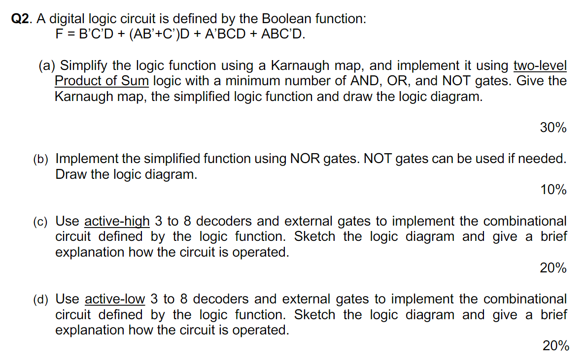 Solved Q2. A digital logic circuit is defined by the Boolean | Chegg.com