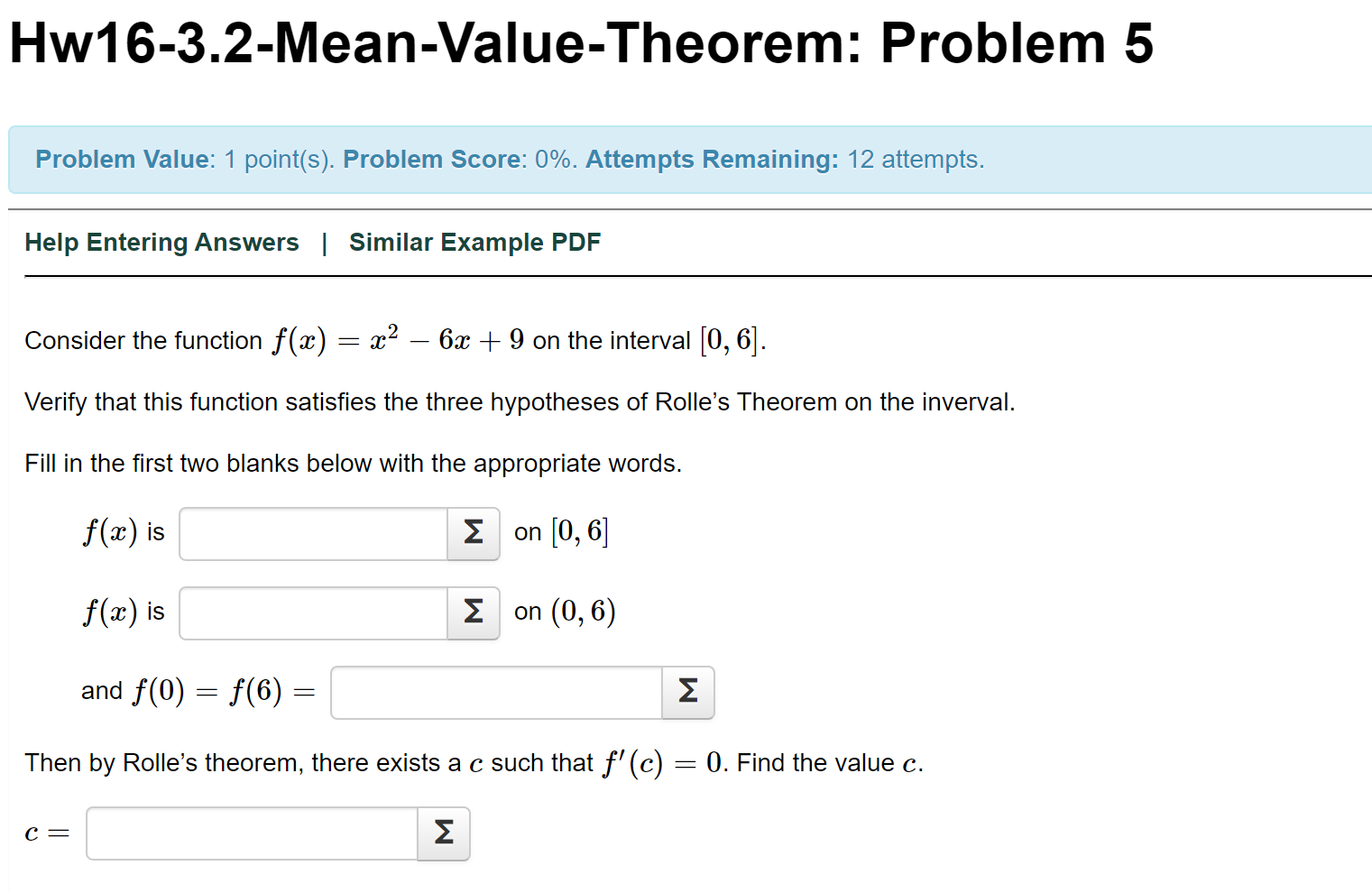 Solved Hw16-3.2-Mean-Value-Theorem: Problem 1 Problem Value: | Chegg.com