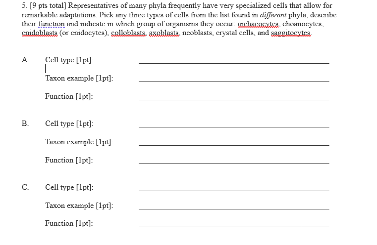 Solved 5. [9 pts total] Representatives of many phyla | Chegg.com