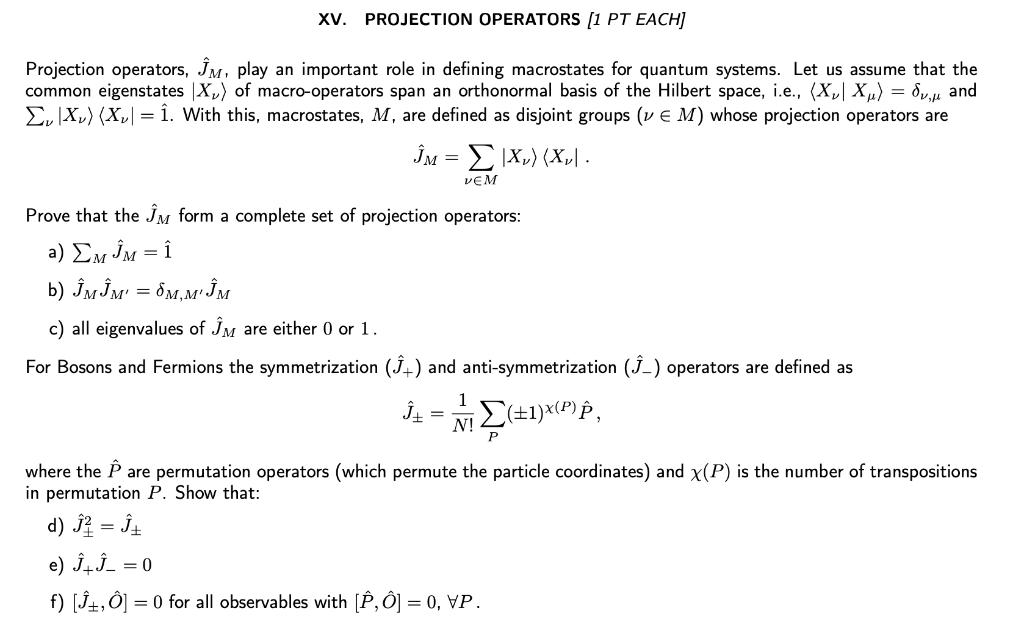 Solved Xv Projection Operators 1 Pt Each Projection