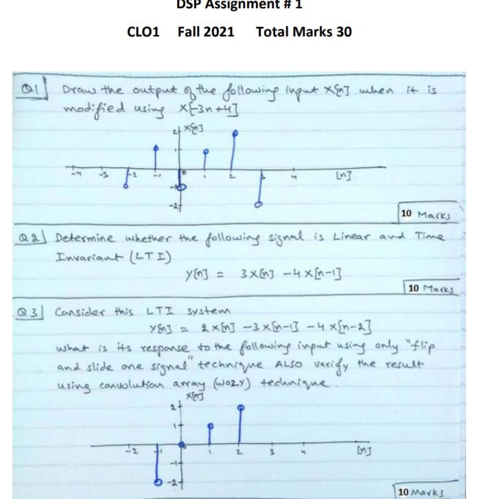 Solved Dsp Assignment 1 Fall 2021 Total Marks 30 Clo1 Draw 