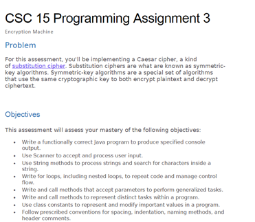 Solved CSC 15 Programming Assignment 3 Encryption Machine | Chegg.com