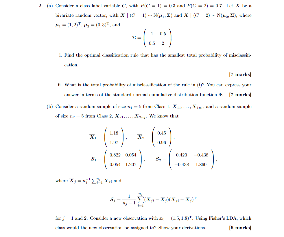 2. (a) Consider a class label variable C, with PC = | Chegg.com