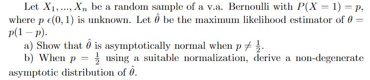 Solved Let X1,…,Xn be a random sample of a v.a. Bernoulli | Chegg.com