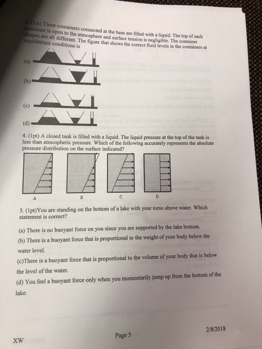 Solved pt) Three containers connected at the base are filled | Chegg.com