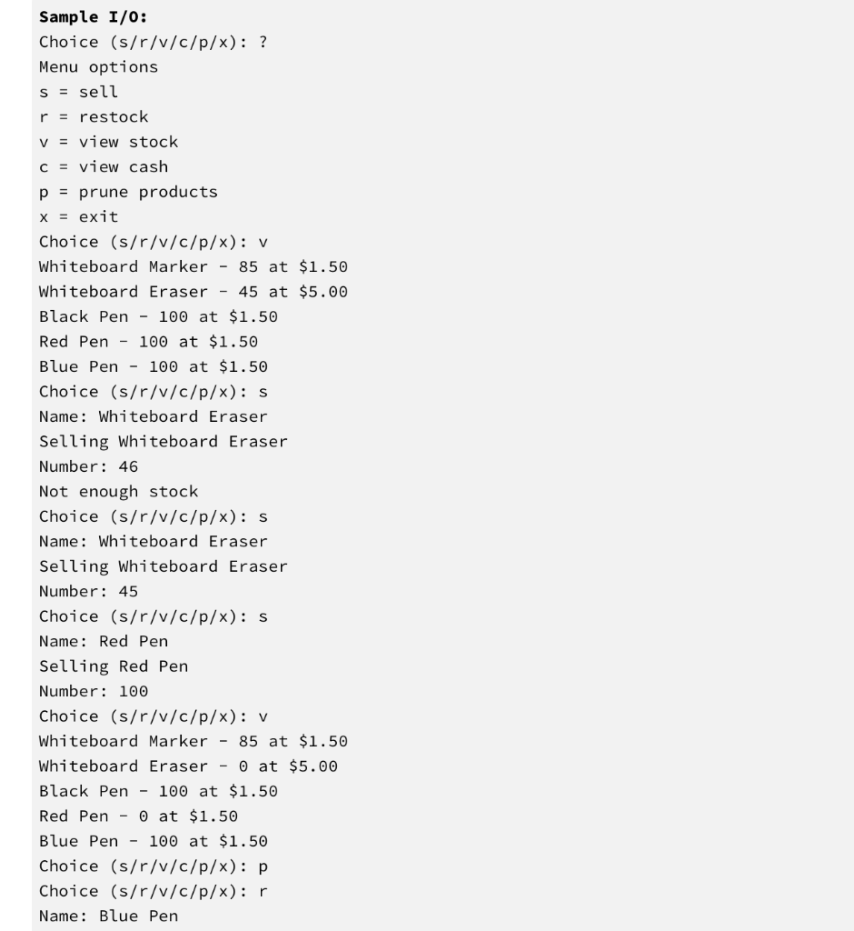 Solved A store sells a number of products. The initial stock | Chegg.com