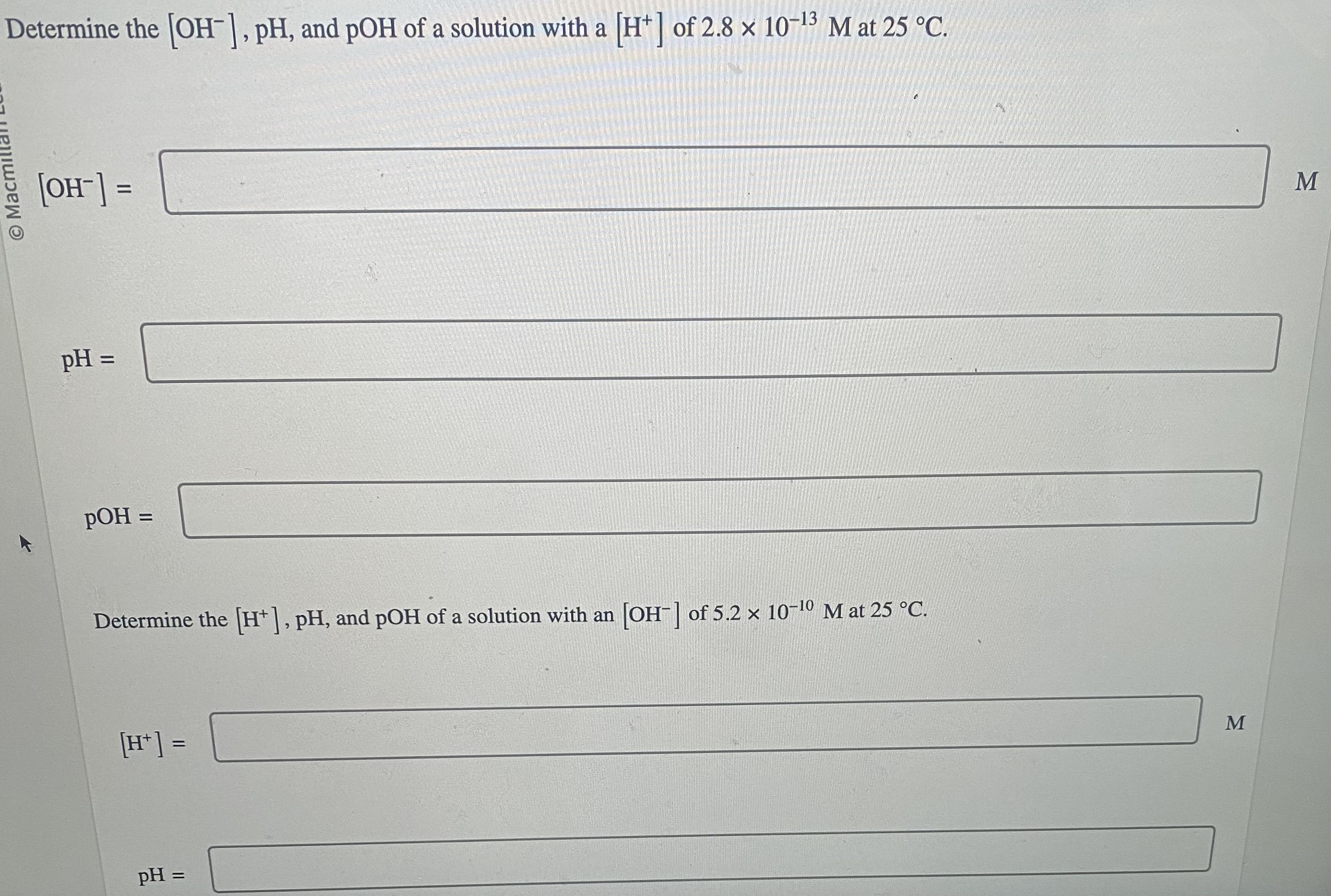 Solved Determine the [OH−],pH, and pOH of a solution with a | Chegg.com