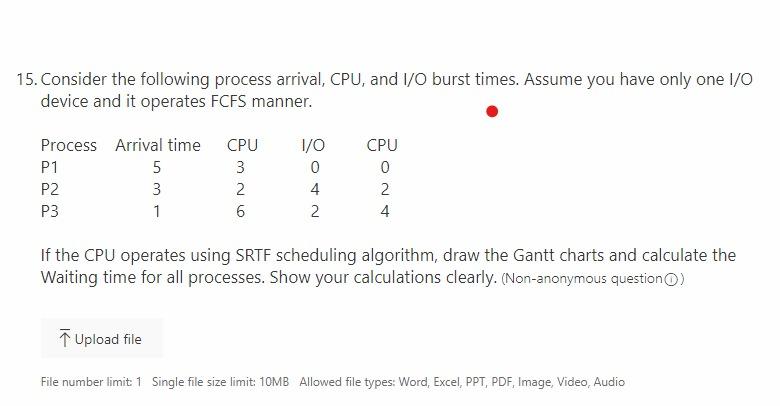 Solved 15. Consider the following process arrival, CPU, and | Chegg.com