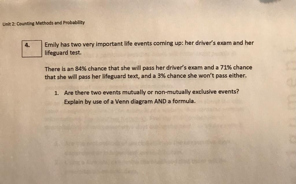 Solved Unit 2: Counting Methods and Probability 4. Emily has | Chegg.com