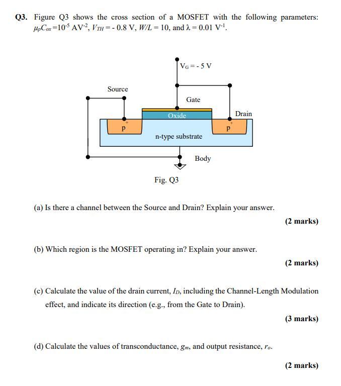 Solved Q3. Figure Q3 shows the cross section of a MOSFET | Chegg.com