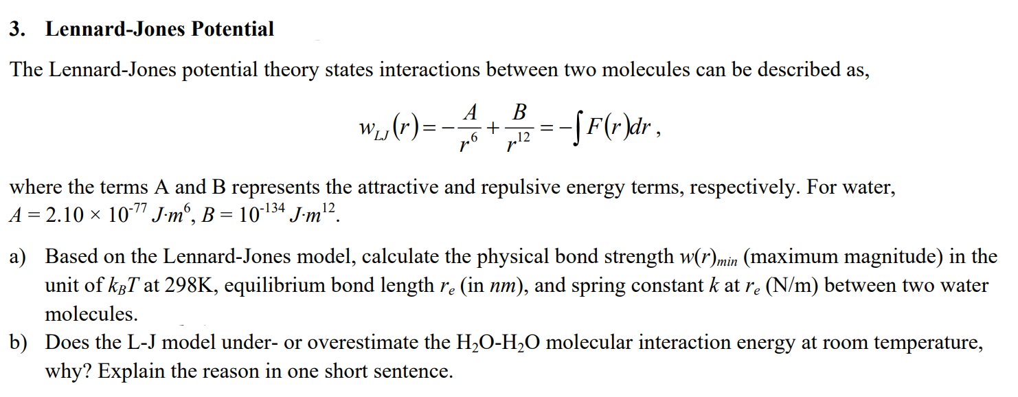 Solved 3. Lennard-Jones Potential he Lennard-Jones | Chegg.com