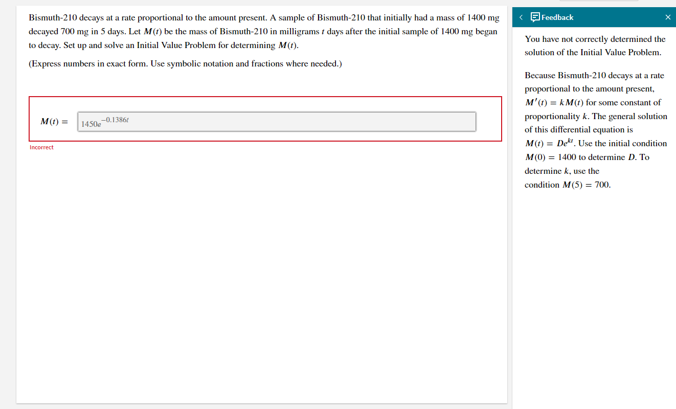 Solved Bismuth- 210 decays at a rate proportional to the | Chegg.com