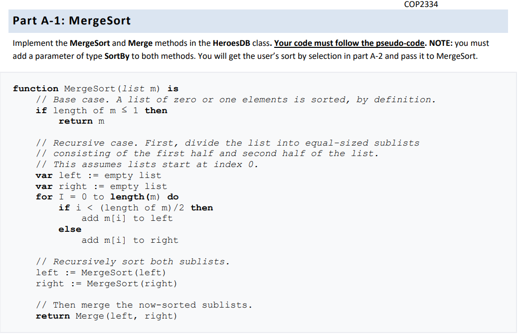 Implement The Mergesort And Merge Methods In The