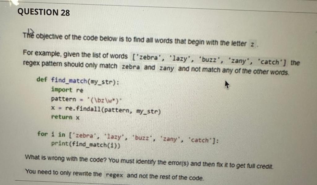 Solved The objective of the code below is to find all words | Chegg.com