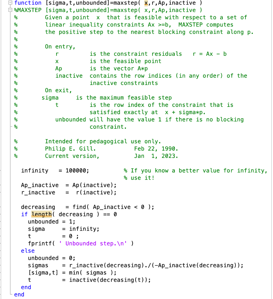 Solved Exercise 4.2.* A completed m-file maxstep.m has been | Chegg.com