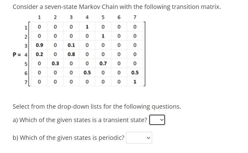 Solved 2 1 1 1 Consider a seven-state Markov Chain with the | Chegg.com