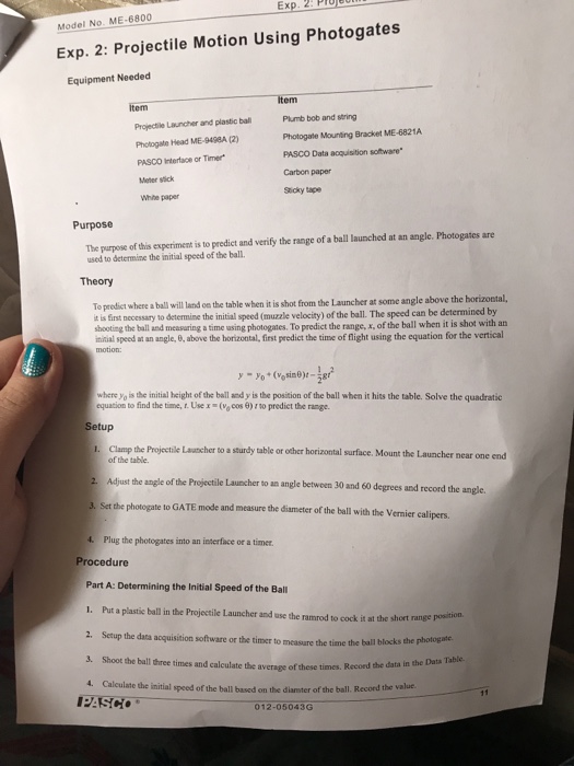 Projectile Launcher Exp. 2: Projectile Motion Using | Chegg.com