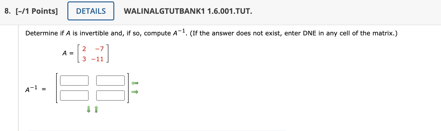 Solved Determine if A is invertible and, if so, compute A−1. | Chegg.com